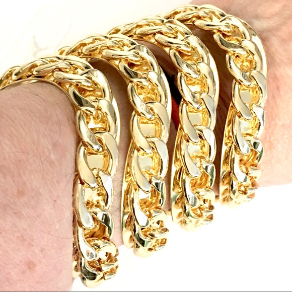 Jewelry | Wavy 4 Tier Gold Tone Chain Look Cuff Bracelet | Poshmark